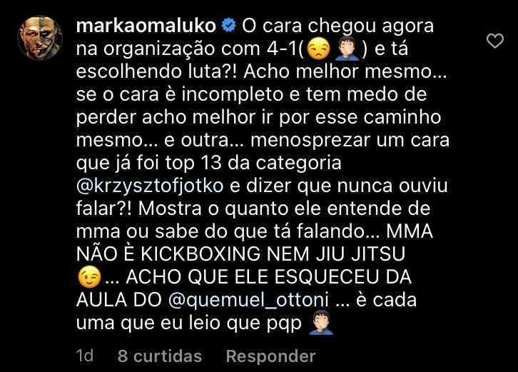 Alex Poatan rebate comentário de Markus Maluko por recusa de luta ...